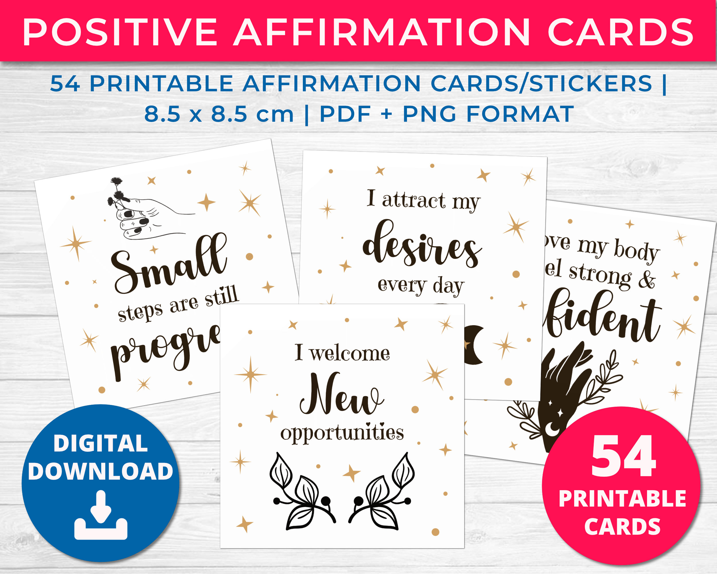 54 Printable Affirmation Cards Digital Planner Stickers - Etsy