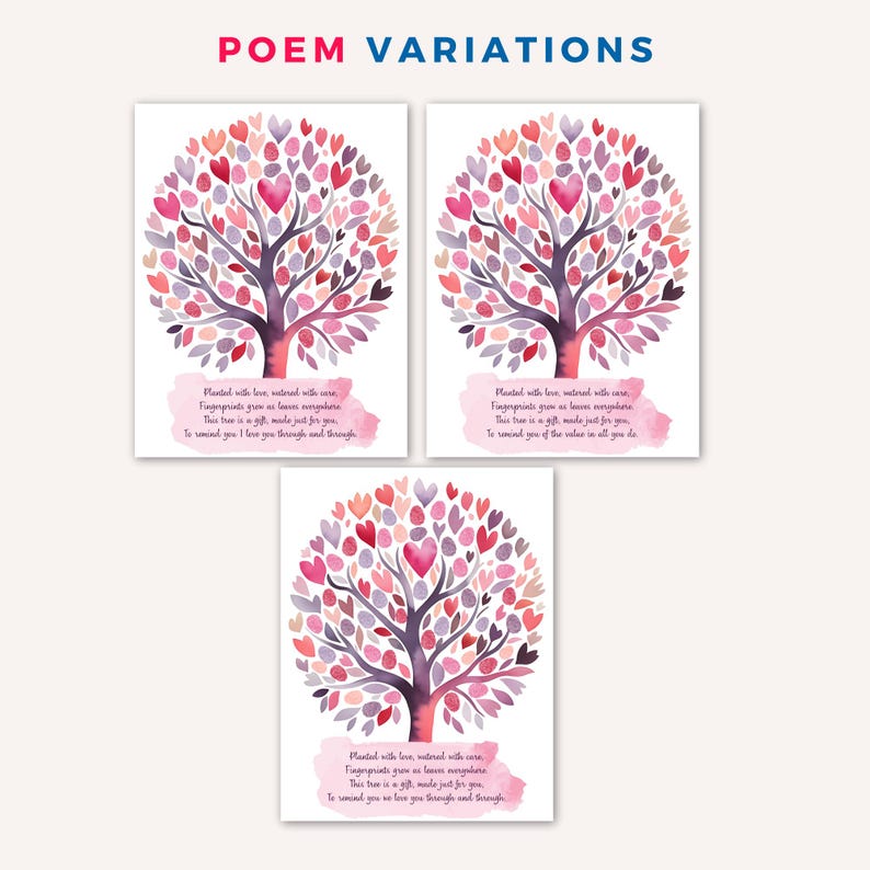 Printable Mothers Day Fingerprint Tree Wall Art, Thumbprint Handprint ...