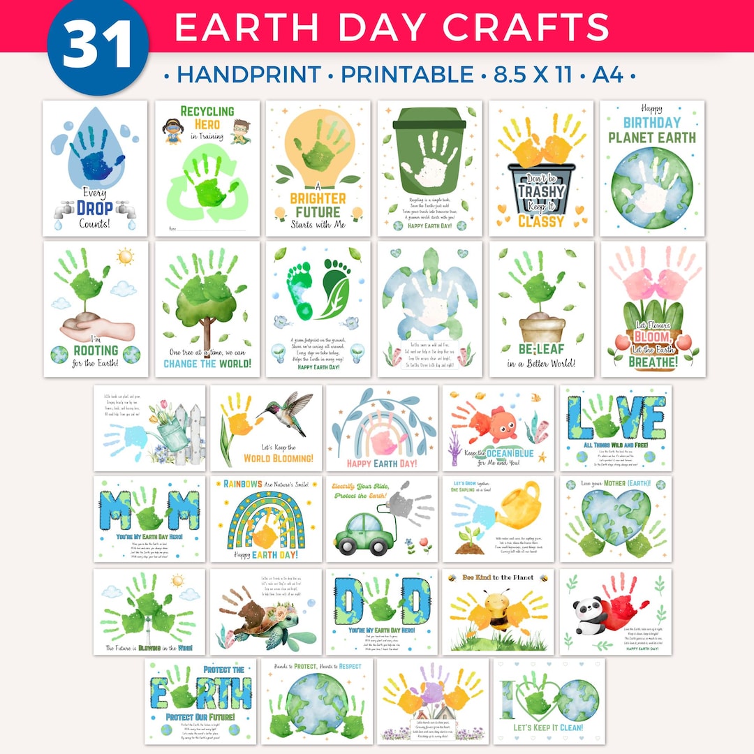 Earth Day Handprint Craft Art for Kids Toddler, Printable DIY Earth Day ...
