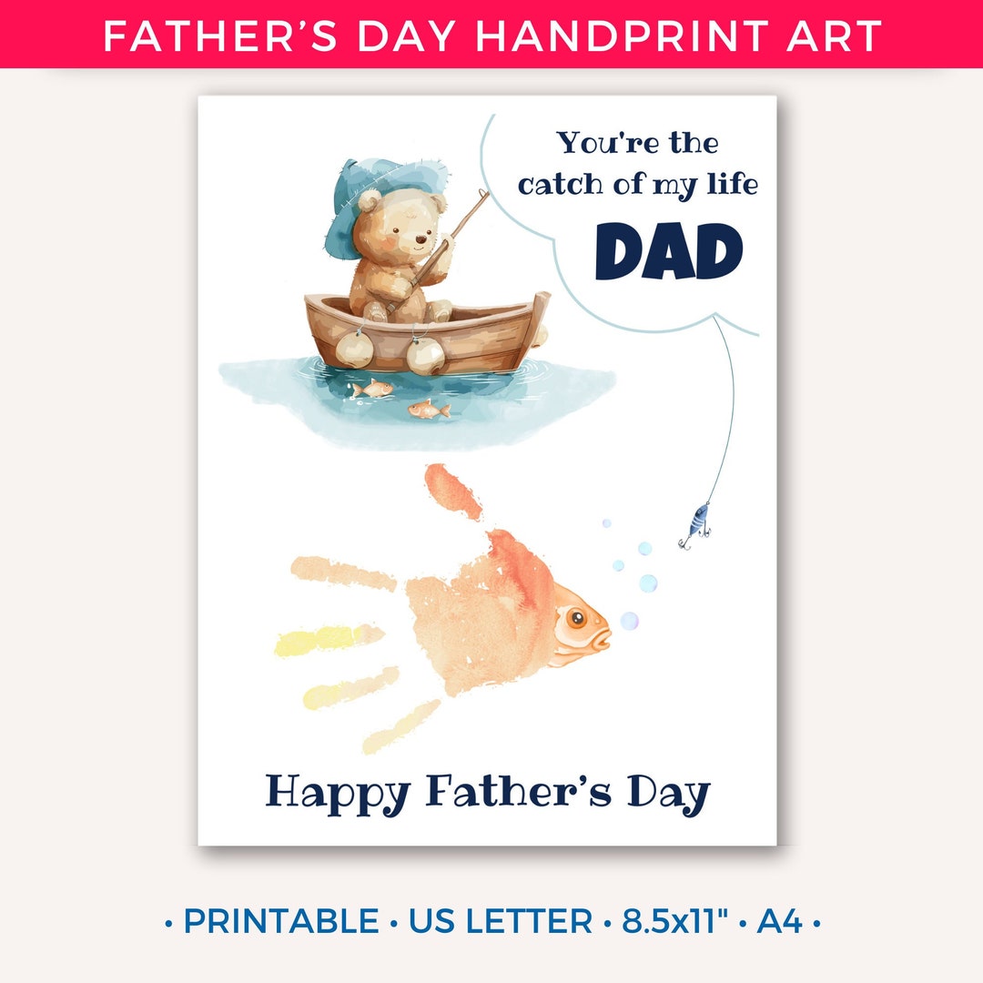 Fathers Day Fishing Printable Handprint Craft, Fathers Day Handprint ...