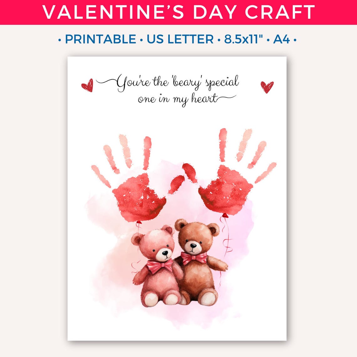 Valentine Day Handprint Printable Craft, Valentines Day Craft Activity ...