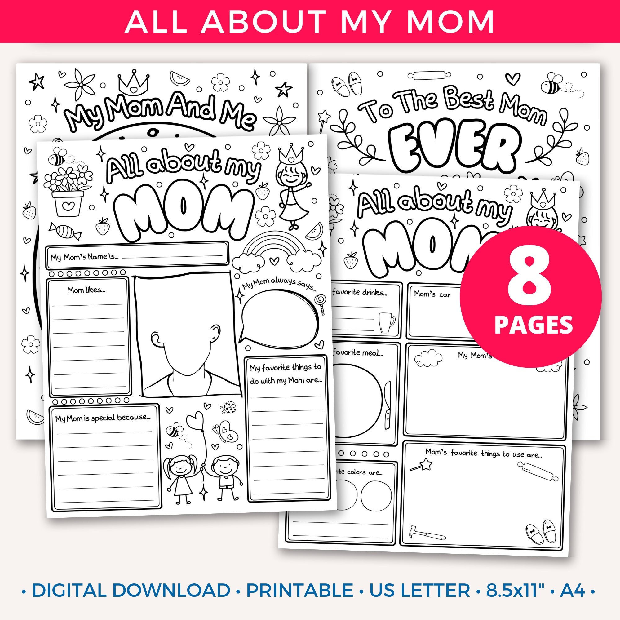 All About My Mom Coloring Page, Mom Printable Activity, Mothers Day ...