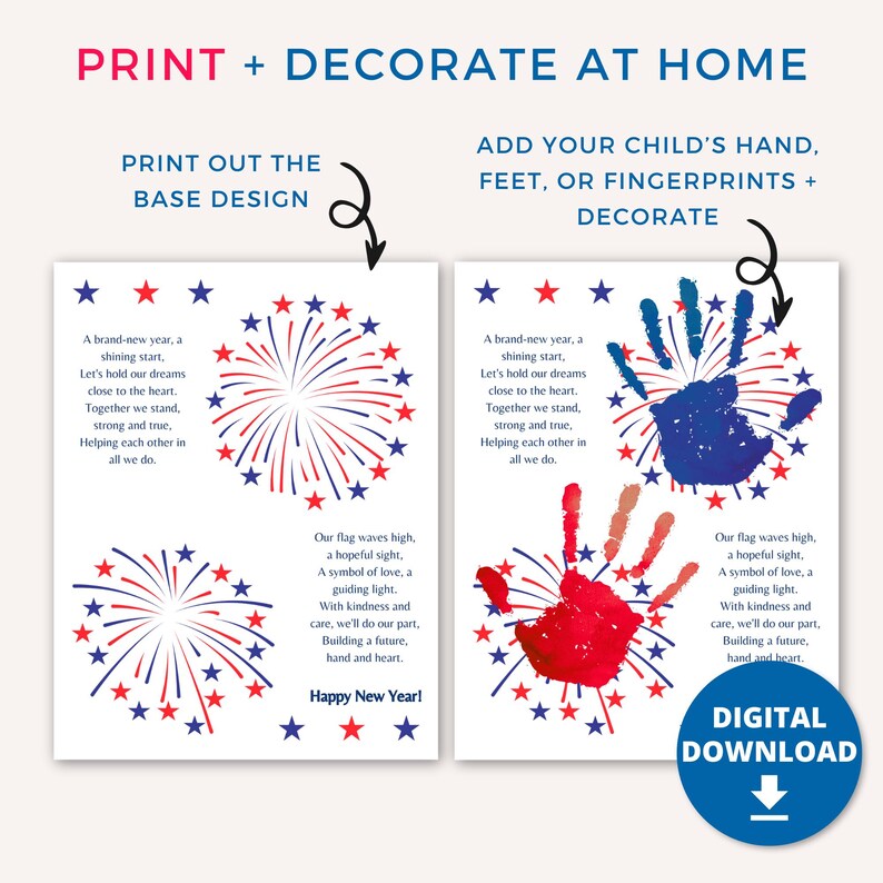 Happy New Year Handprint Craft Bundle, New Year Handprint Art Printable ...