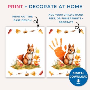 Squirrel Fall Handprint Art, Fall Handprint Craft Printable for Toddler ...
