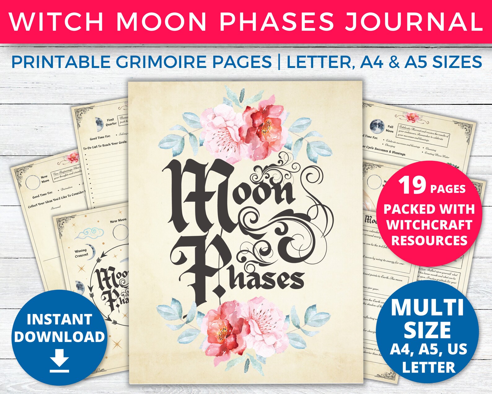Moon Phases Printable Witch Magic Grimoire Pages Witchcraft - Etsy