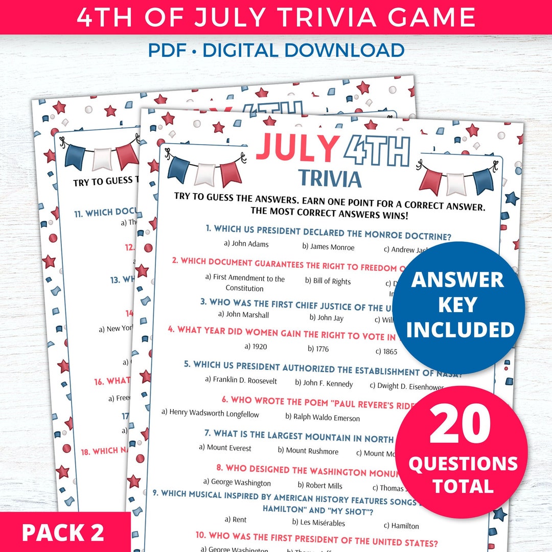 4th of July Trivia Game, US States American Trivia Game, Independence ...