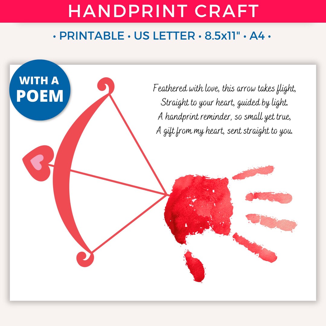 Valentine Day Handprint Printable Craft, Valentines Day Craft Activity ...