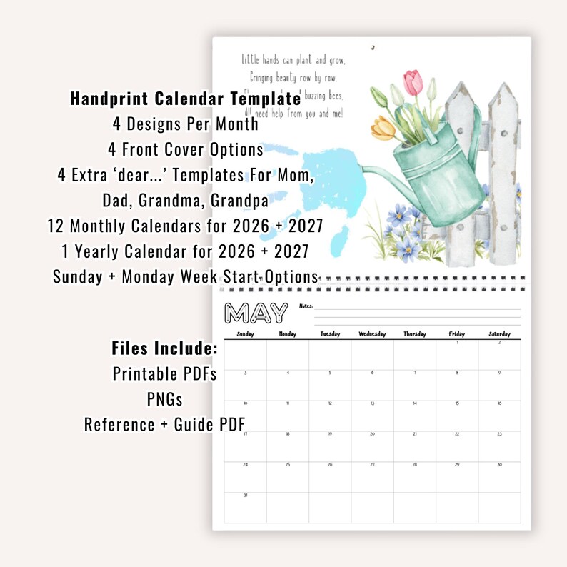 Handprint Calendar 2026 Template, Printable DIY Craft Keepsake ...