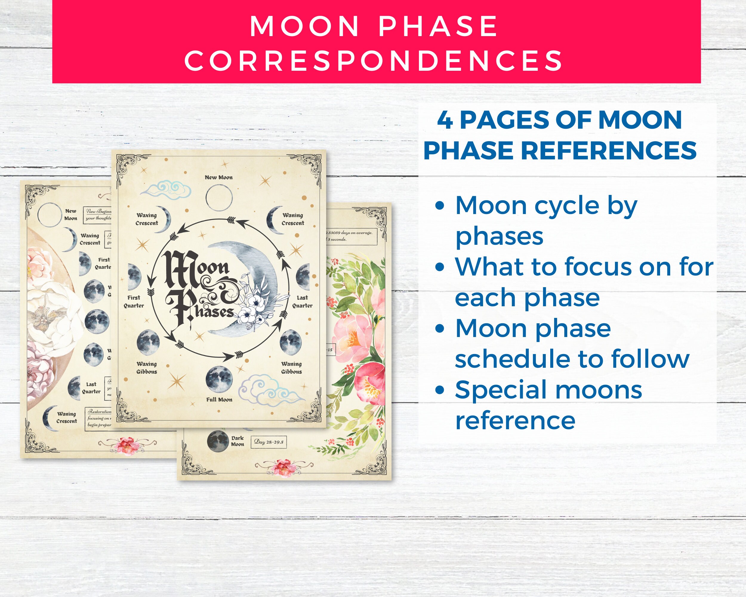Moon Phases Printable Witch Magic Grimoire Pages Witchcraft - Etsy