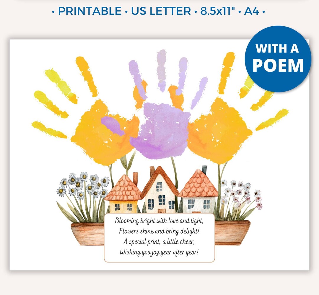 Handprint Mothers Day Printable Craft, Spring Flowers Handprint Art ...