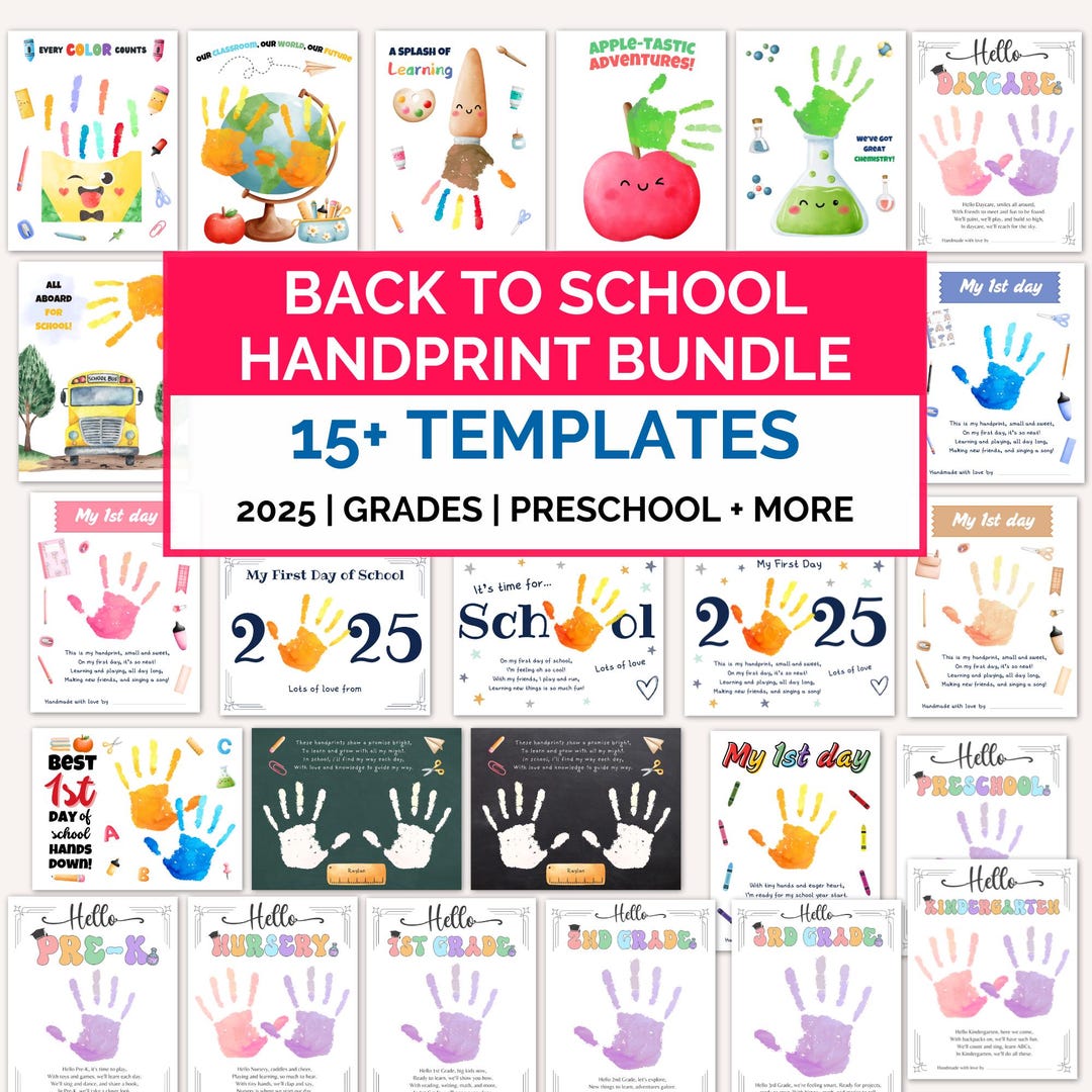 Back to School Handprint Printable Craft, First Day of School Handprint ...