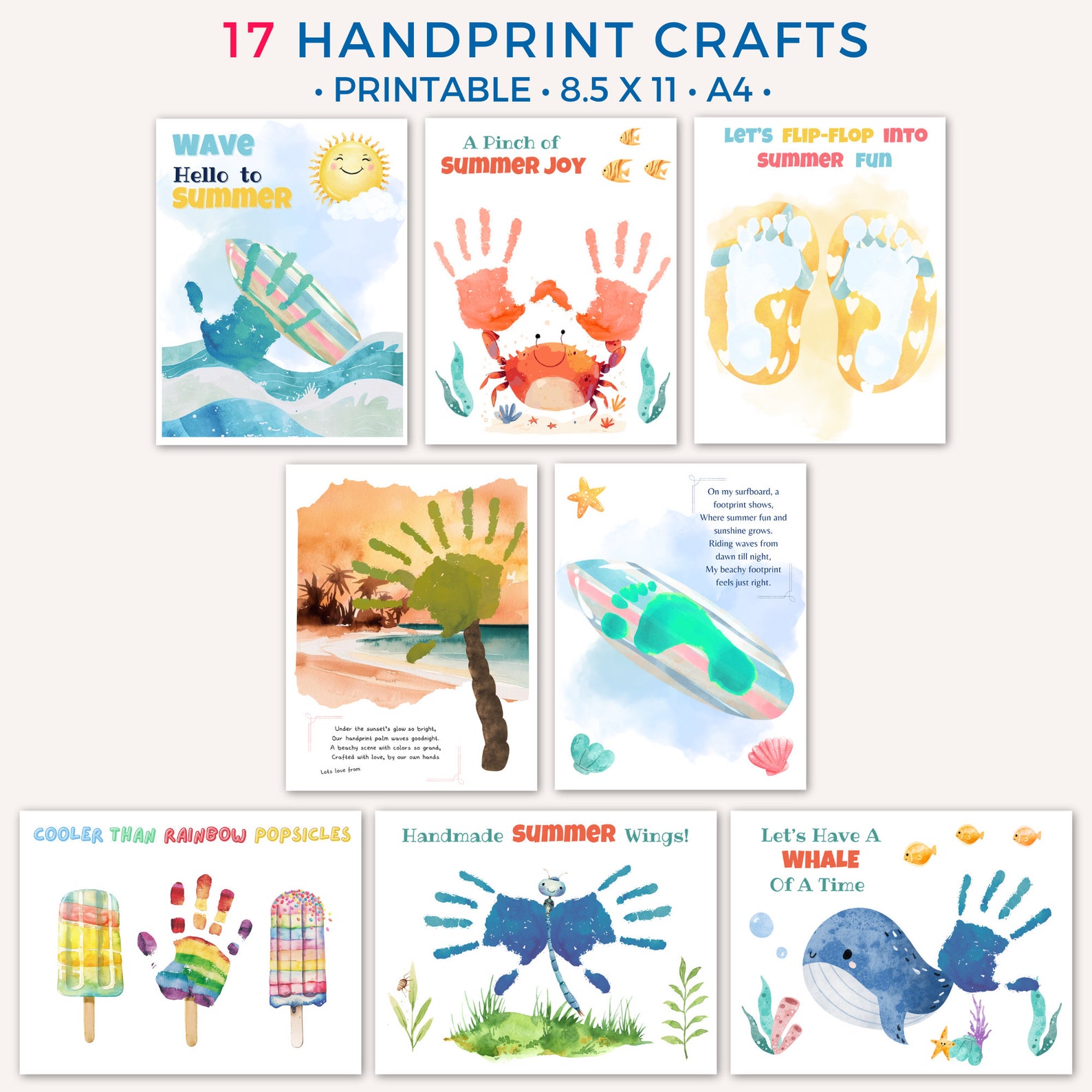 Summer Handprint Craft Bundle, Summer Handprint Art, Summer Crafts ...