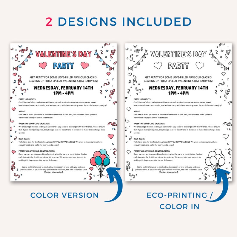 Valentines Day Daycare Party Letter Editable Template, Valentines Flyer ...
