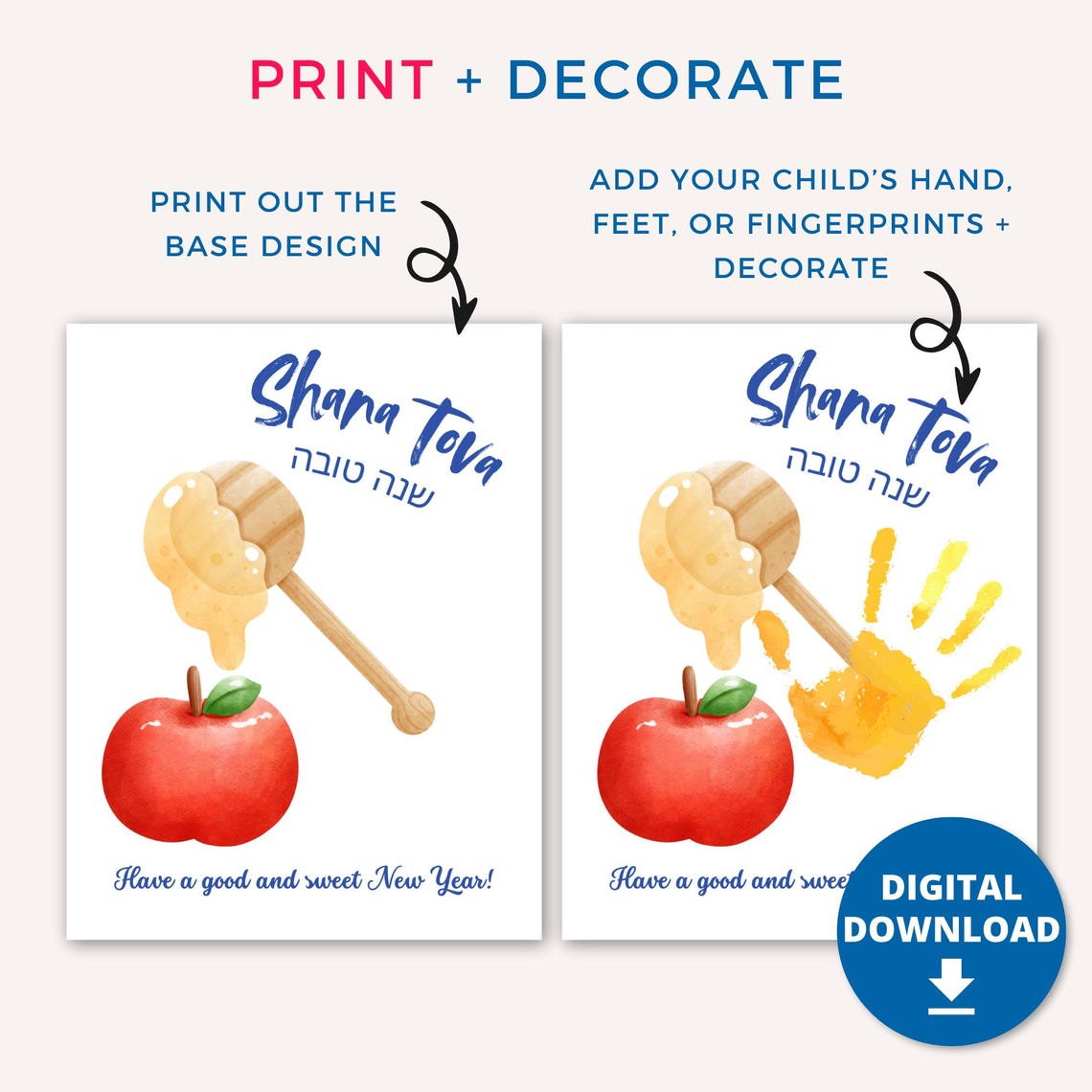 Rosh Hashanah Handprint Printable Craft, Shana Tova Handprint Art ...