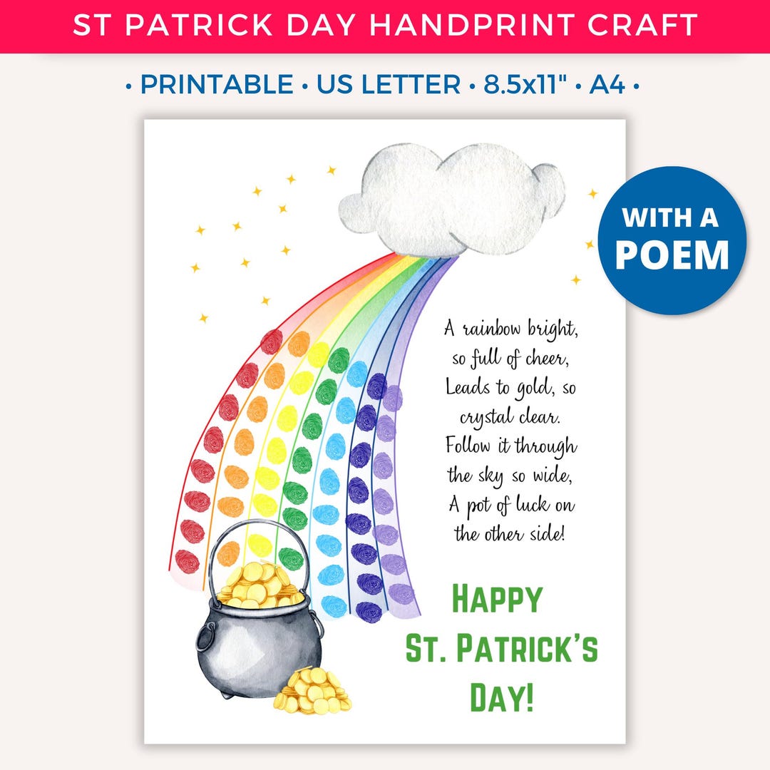 St Patricks Day Handprint Craft Rainbow, DIY Printable Art for Kids ...