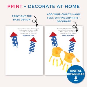 Happy New Year Handprint Craft Bundle, New Year Handprint Art Printable ...
