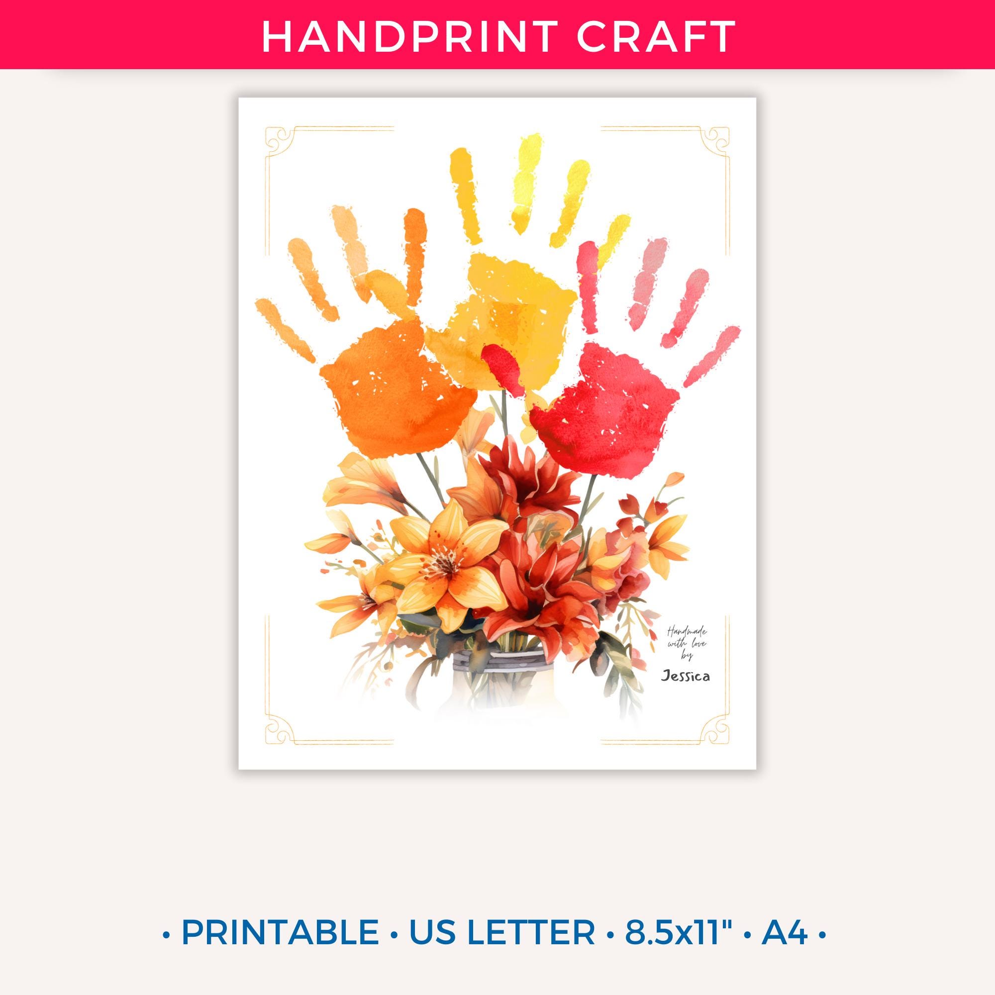 Fall Handprint Flower Art, Fall Handprint Craft Printable for Toddler ...