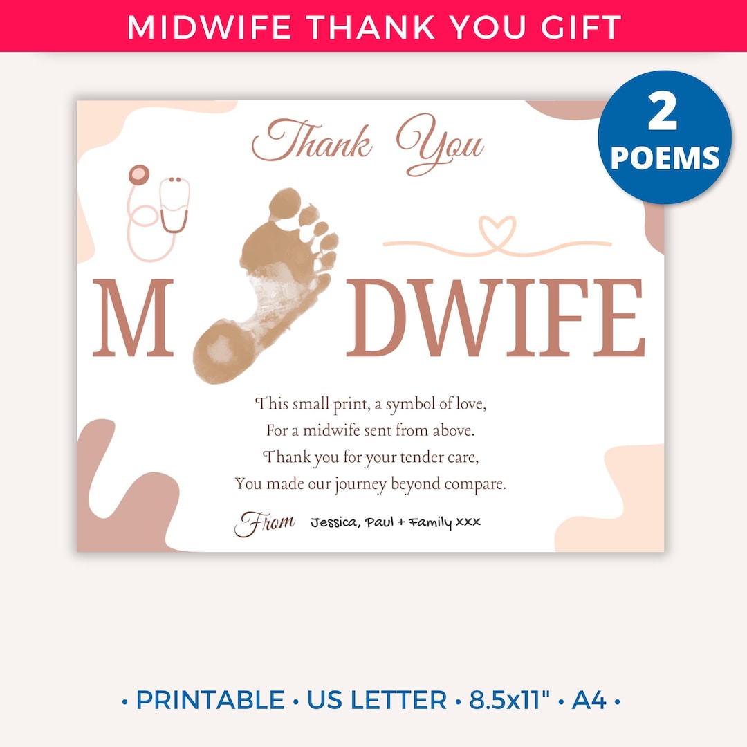 Thank You Midwife Gift, Printable Thank You Card Gift From Baby ...