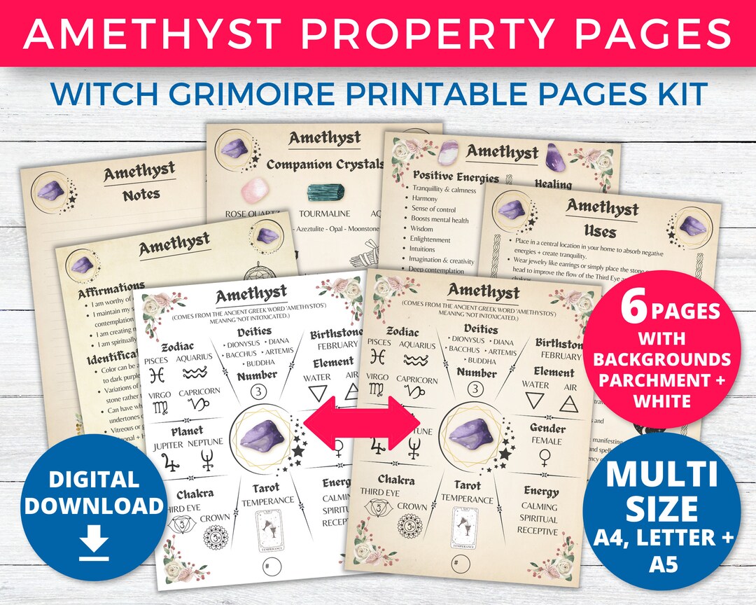 Amethyst Printable Healing Crystal Properties & Meanings - Etsy