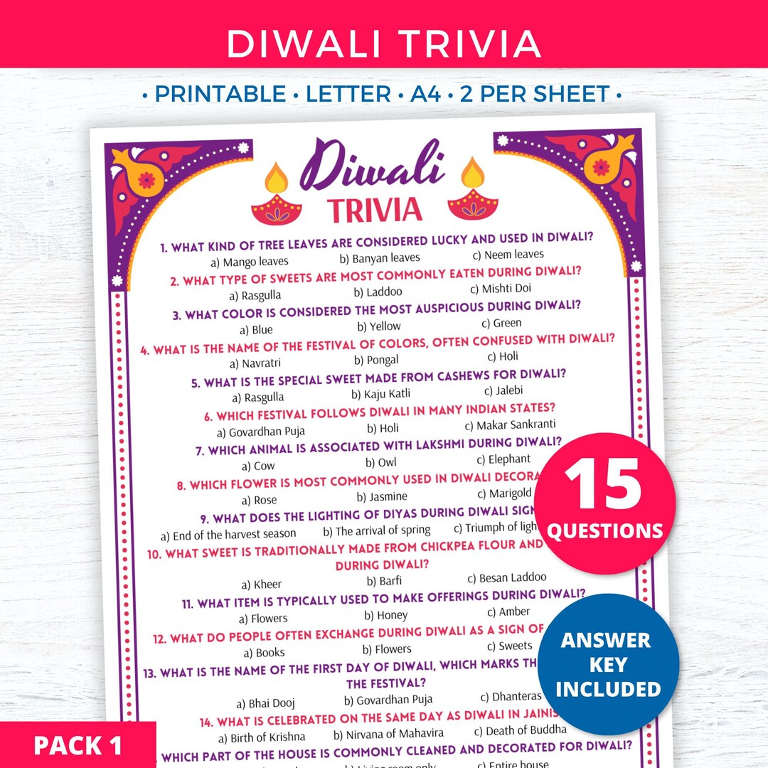 Diwali Trivia Game Printable, Diwali Party Games for Kids Adults, Fun ...