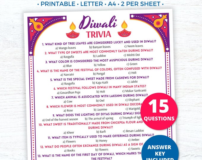 Diwali Trivia Game Printable, Diwali Party Games for Kids Adults, Fun ...