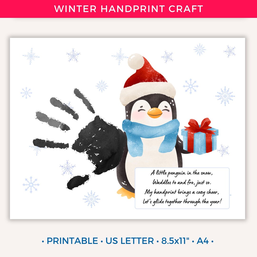 Christmas Penguin Winter Handprint Art, Winter Handprint Craft ...