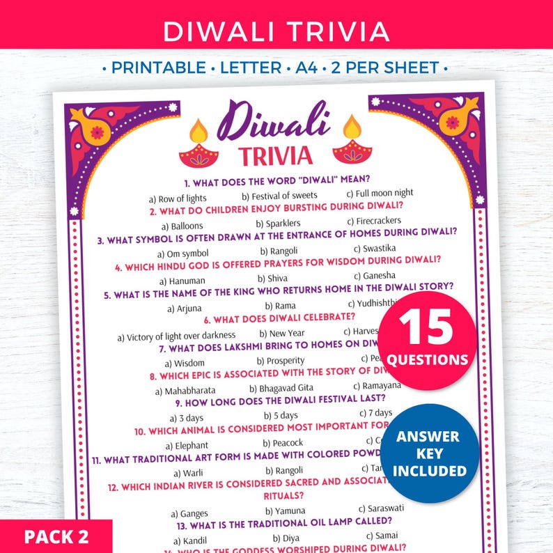 Diwali Trivia Game Printable, Diwali Party Quiz Games for Kids Adults ...