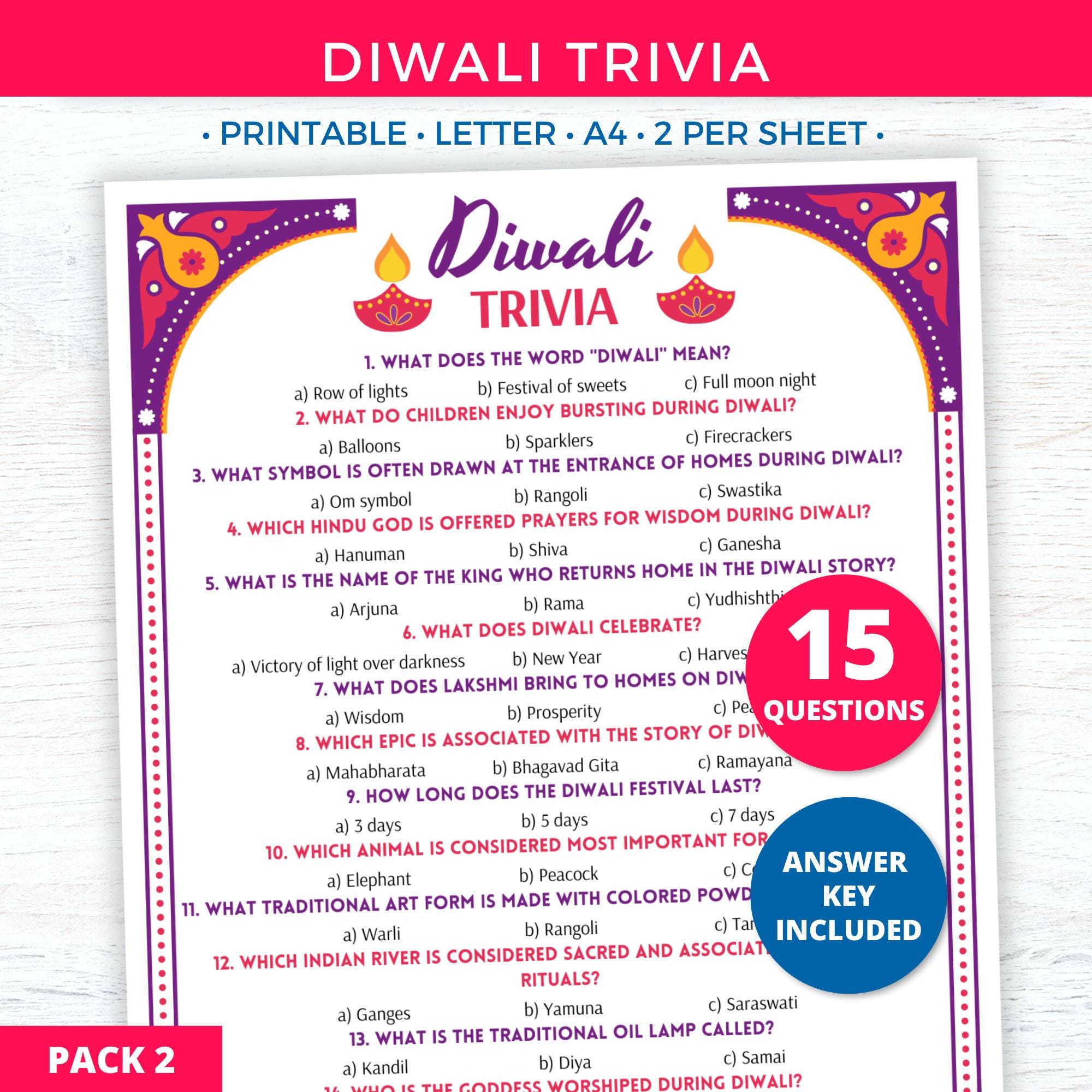 Diwali Trivia Game Printable, Diwali Party Quiz Games for Kids Adults ...