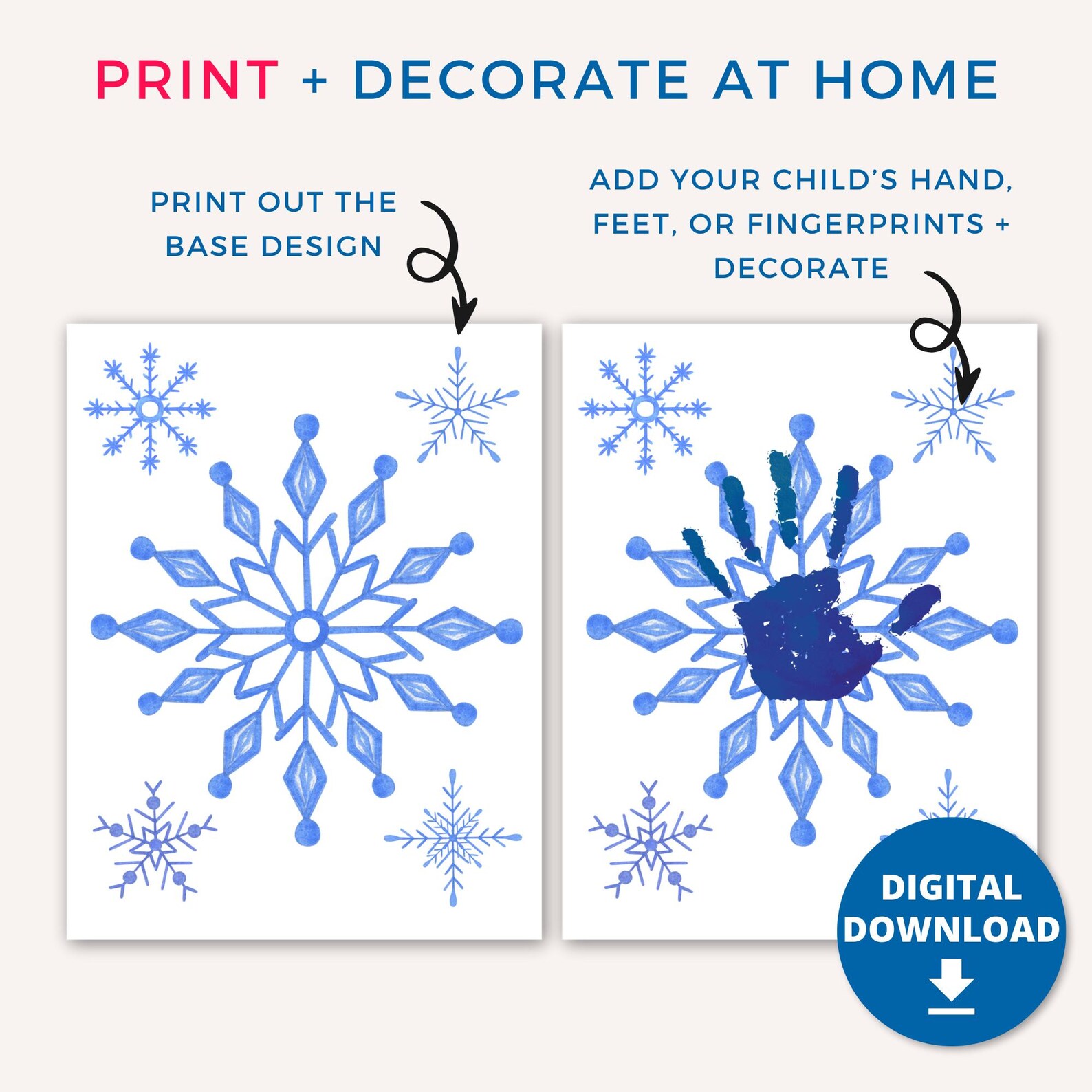 Snowflake Winter Handprint Craft, Winter Handprint Art Printable for ...