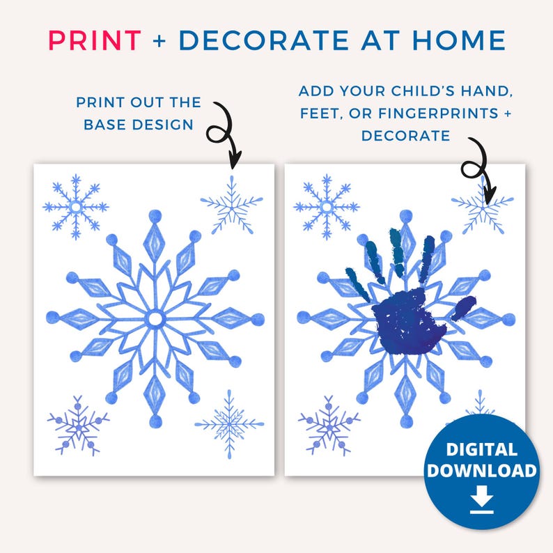 Snowflake Winter Handprint Craft, Winter Handprint Art Printable for ...