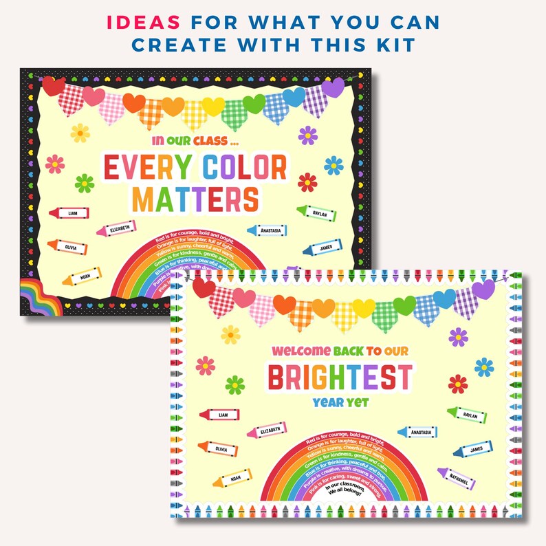 Welcome Back to School Bulletin Board Kit, Printable Rainbow Classroom ...