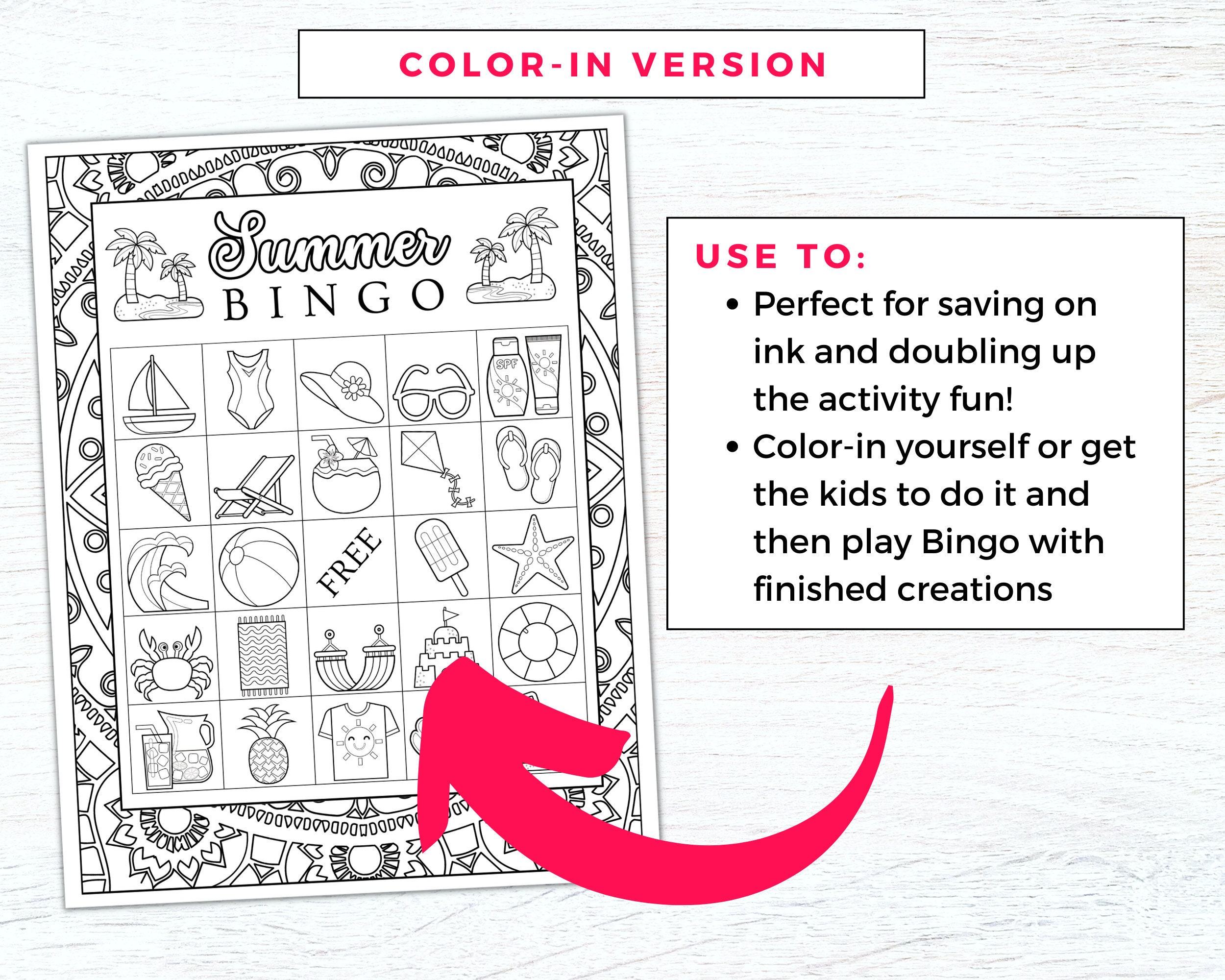 Summer Bingo Cards Coloring Printable Summer Activities for - Etsy