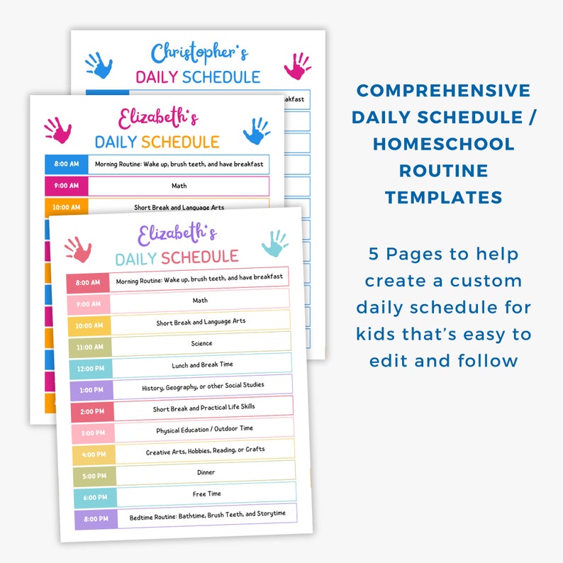 Kids Daily Schedule Template Printable, Homeschool Kids Daily Routine ...