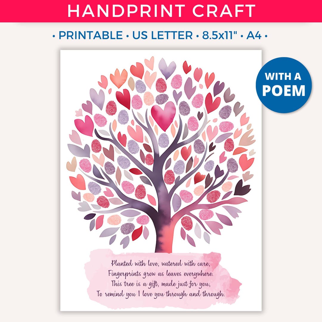 Printable Mothers Day Fingerprint Tree Wall Art, Thumbprint Handprint ...