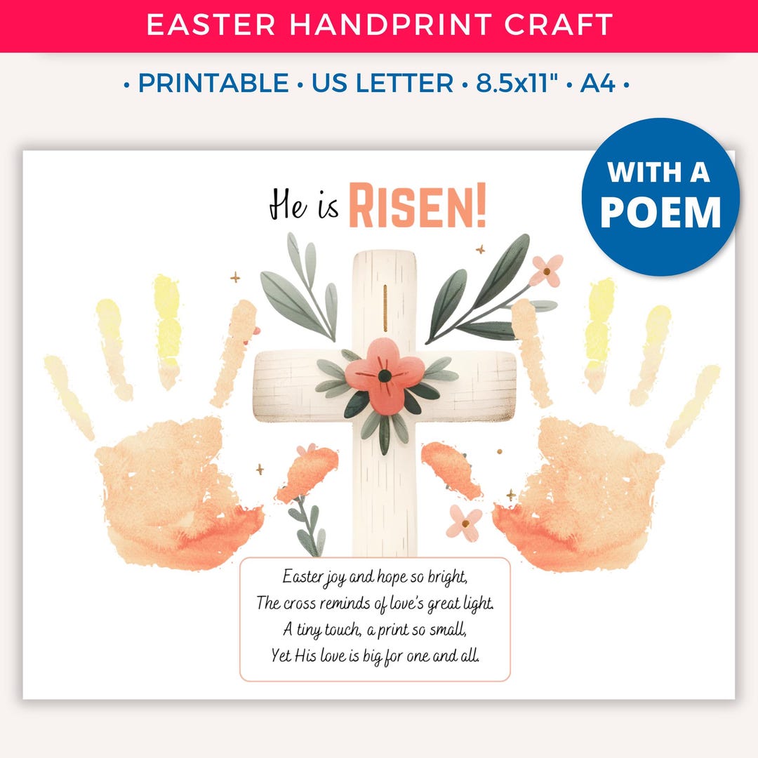 Easter Handprint Art Craft for Kids, Easter Printable He is Risen ...