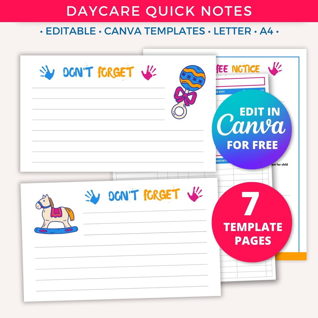 Daycare Note, Daycare Daily Report Notes, Home Daycare Reminders ...
