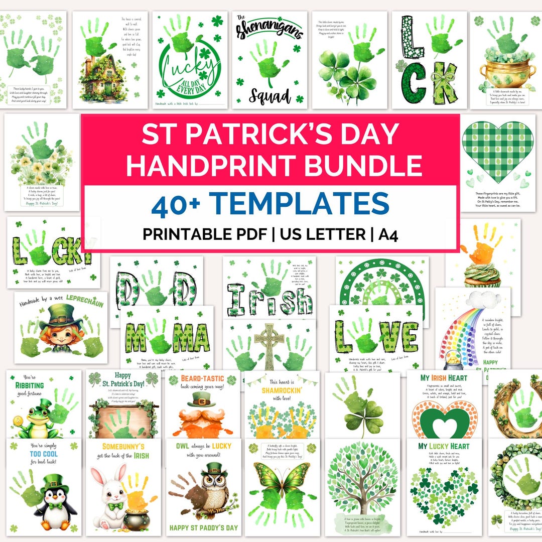 St Patricks Day Handprint Craft, DIY Printable Art for Kids, Toddler ...