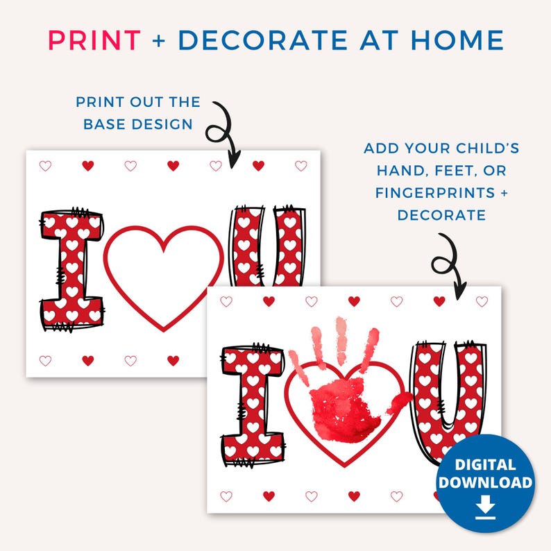 Valentine Day Handprint Printable Craft, Valentines Day Craft Activity ...