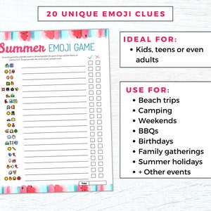 Summer Emoji Game, Summer Activities, Summer Printable Games for Family ...