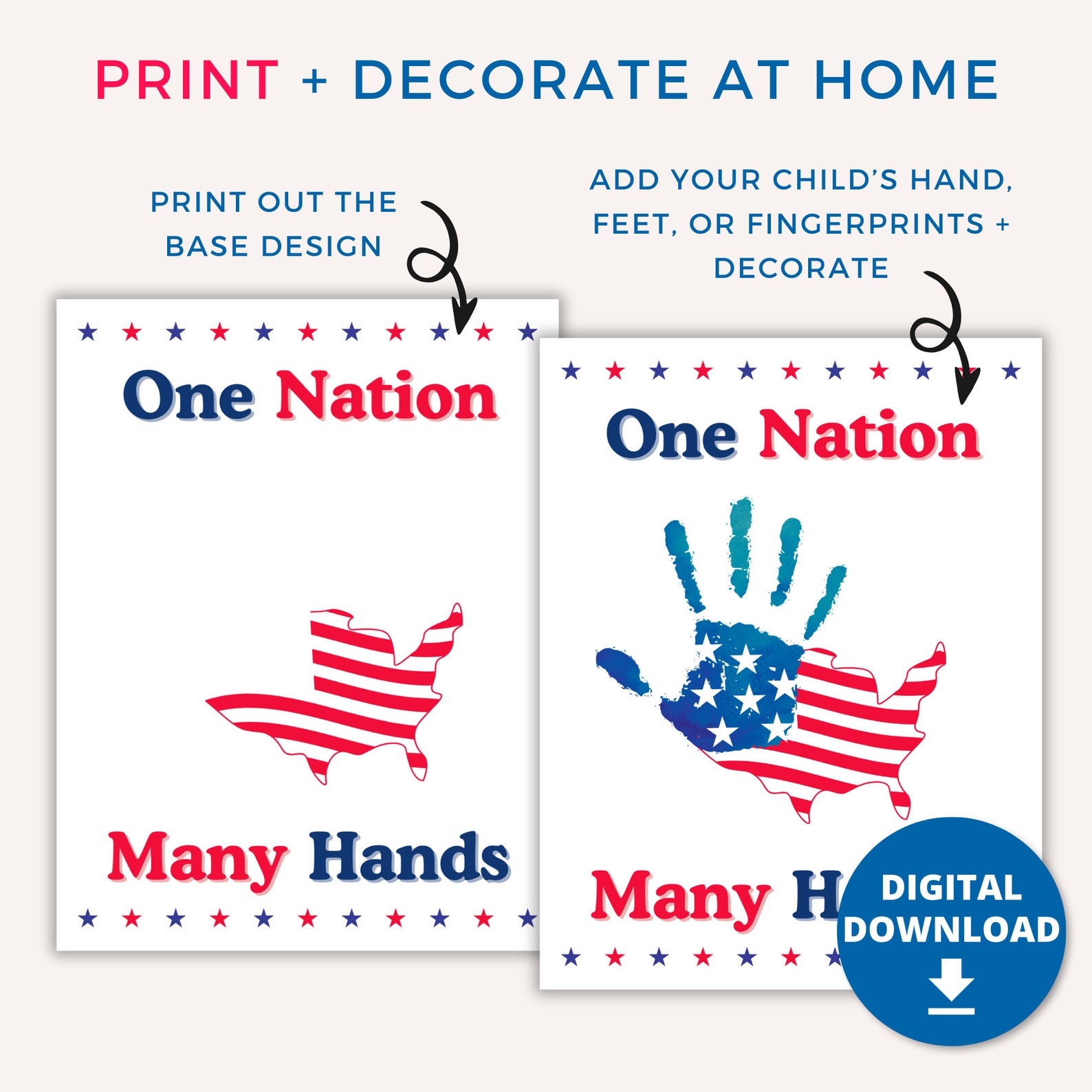 Patriotic Handprint Printable Craft, Labor Day Handprint Art, Workers ...
