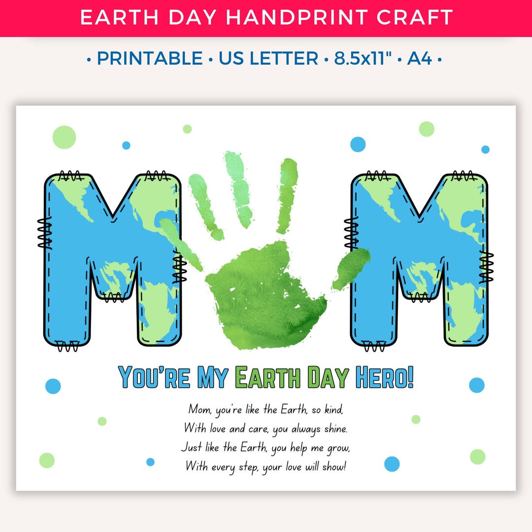 Earth Day Handprint Art Craft for Kids Toddlers, Printable Earth Day ...