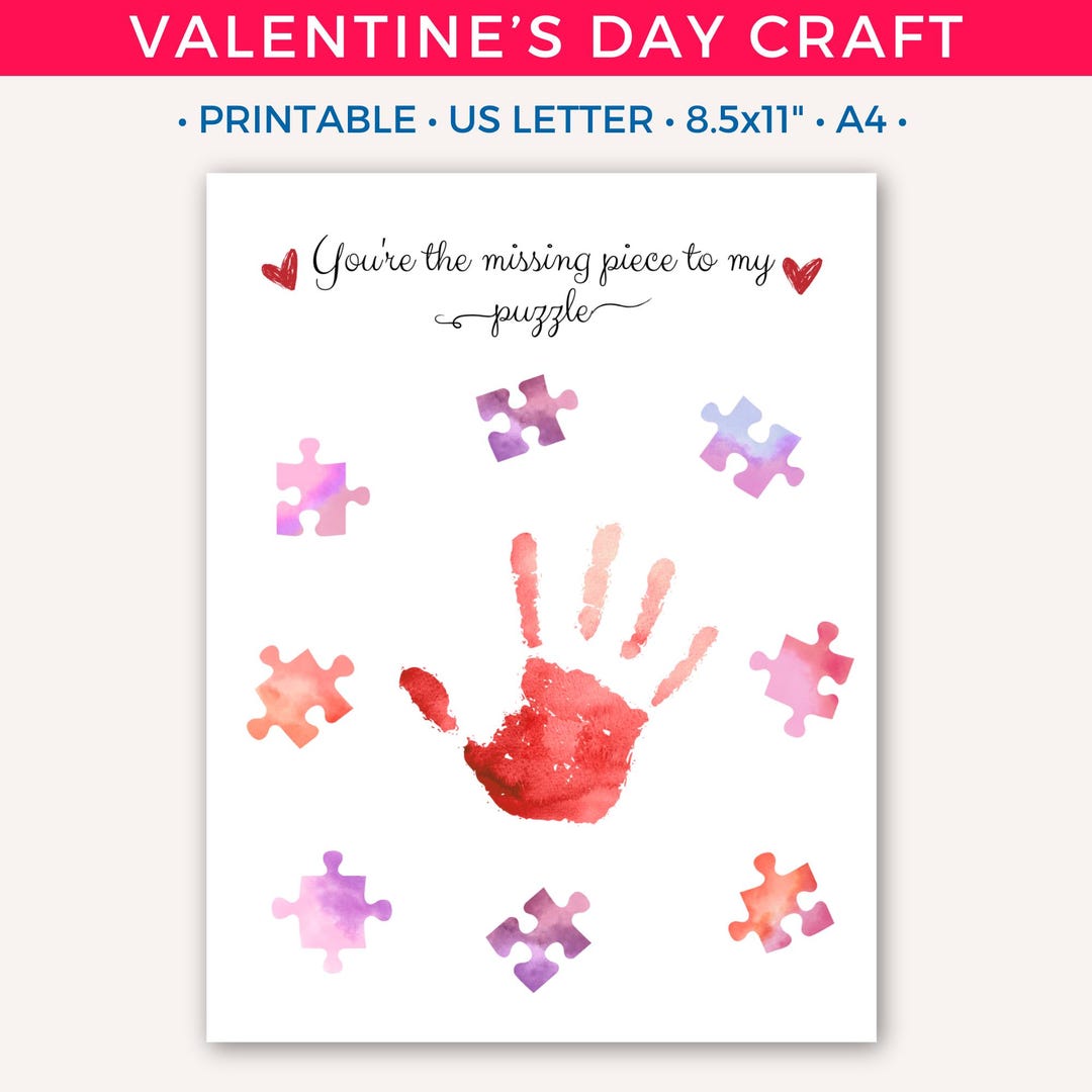 Valentine Day Handprint Printable Craft, Valentines Day Craft Activity ...