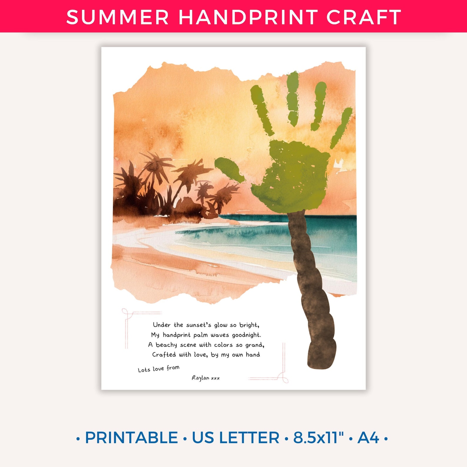 Summer Handprint Printable Craft, Summer Handprint Art, Summer Crafts ...