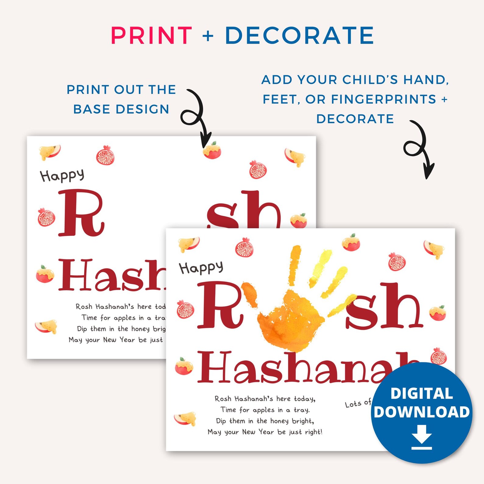 Rosh Hashanah Handprint Printable Craft, Shana Tova Handprint Art ...