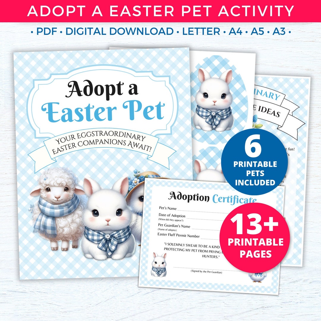 Easter Adopt a Pet Party Favors Printables, Easter Pet Adoption Party ...