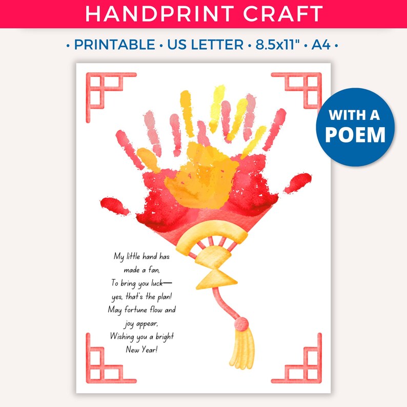 Lunar New Year Handprint Printable Craft 2025, Chinese New Year ...