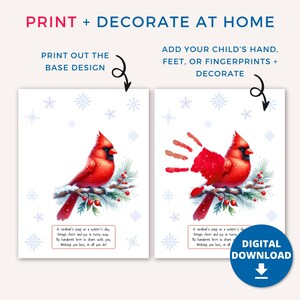 Christmas Cardinal Handprint Art, Winter Handprint Craft Printable for ...