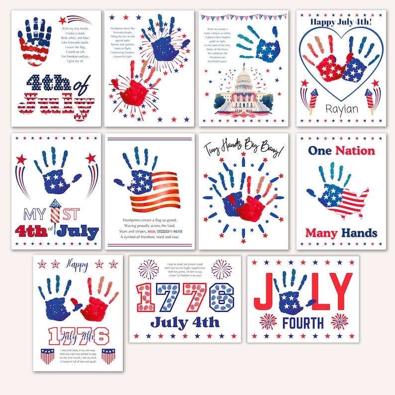 Patriotic Handprint Printable Craft, 4th of July Handprint Art, Labor ...