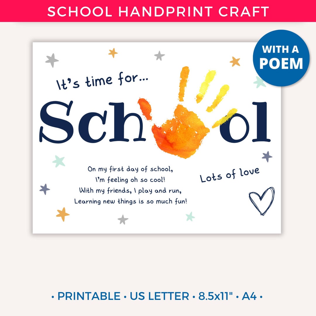 Back to School Handprint Printable Craft, Back to School Handprint Art ...