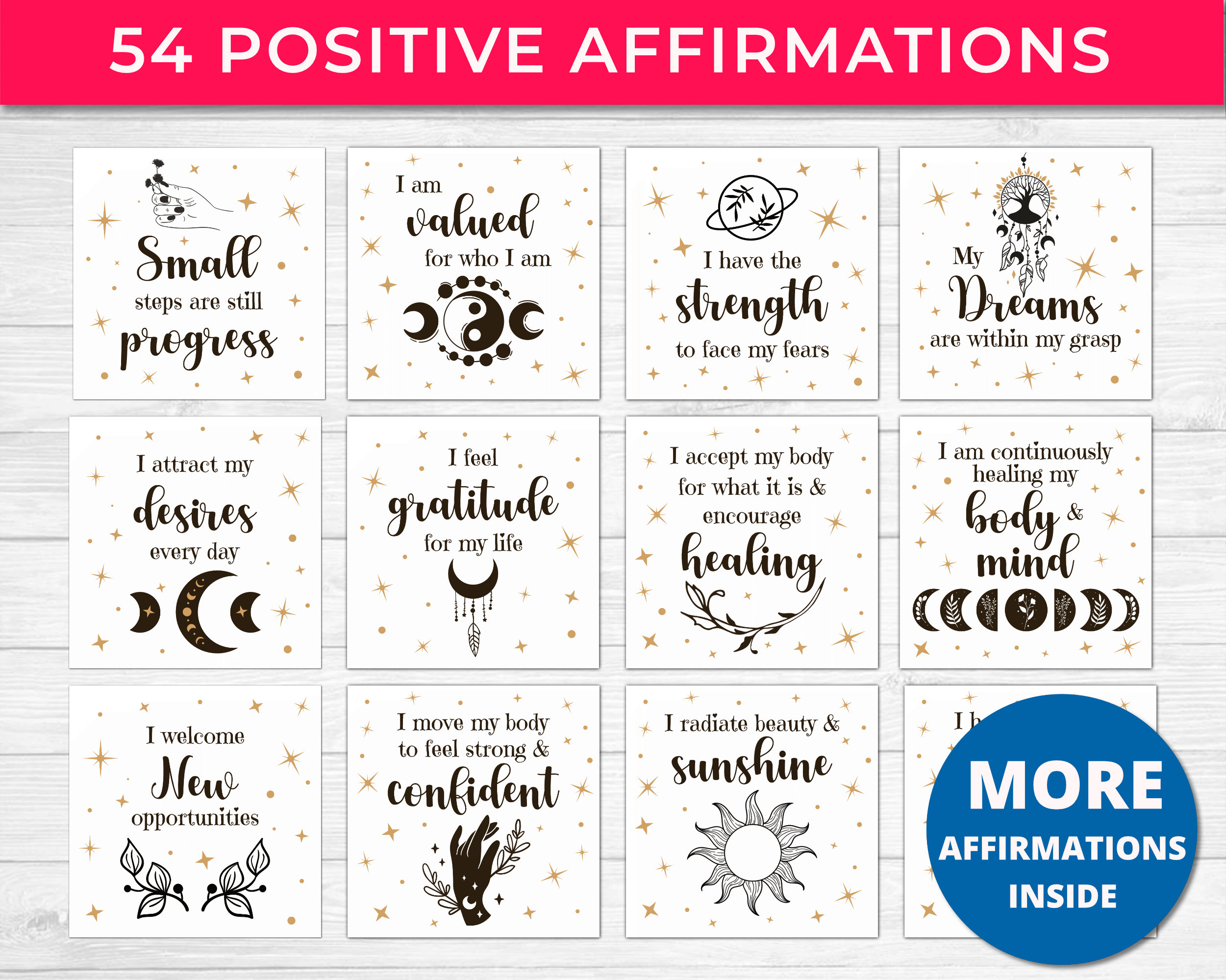 54 Printable Affirmation Cards, Digital Planner Stickers, Positive Self ...